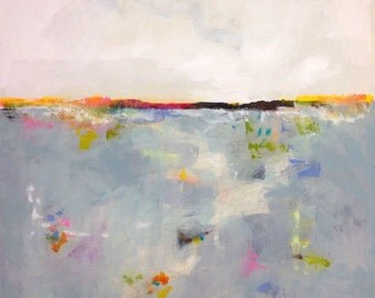 Bright Yellow Abstract Landscape Painting Yellow by lindadonohue