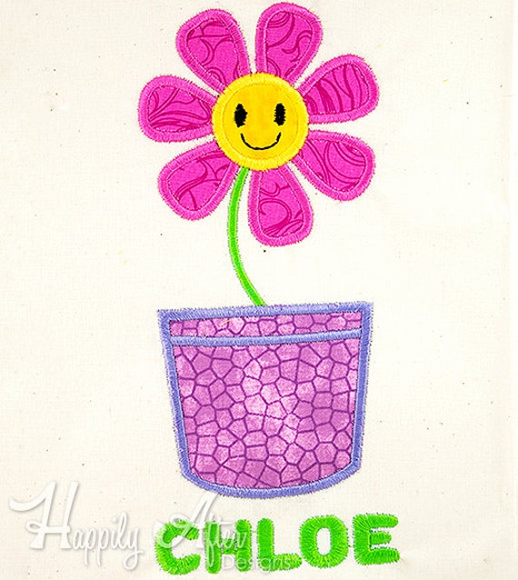 Flower Pot Applique Embroidery Design daisy by HappilyAfterDesigns
