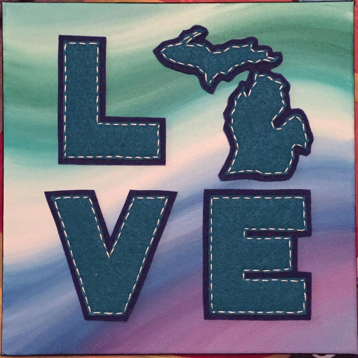 Michigan LOVE Painted Canvas with Applique