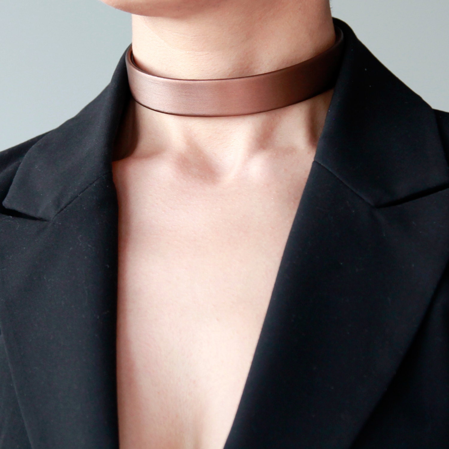 Bronze wide choker collar necklace modern leather by SurondStudio