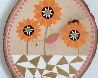 Wood slice painting | Etsy