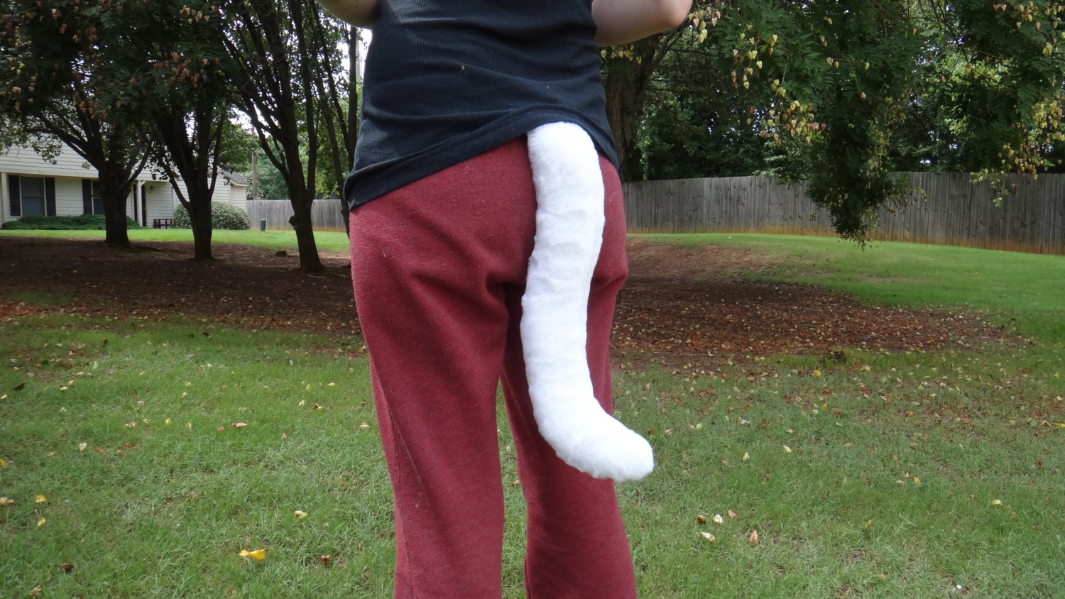 16 Inch White Costume Animal Cat Tail With Optional White