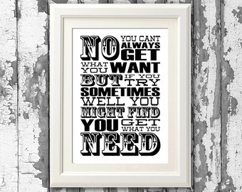 Items similar to rolling stones: you cant always get what you want lyrics wall art 8x10 print ...