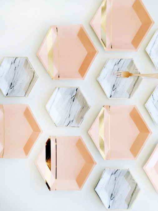 Blush and Gold Party Paper Plate Blush Pink Plate by BlushBazaar