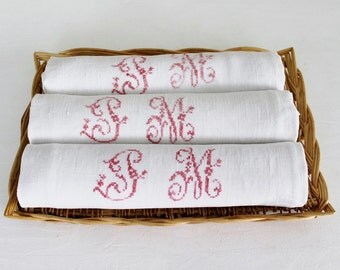 Items similar to French Vintage Napkins Elegant Heavy Linen Damask Set ...