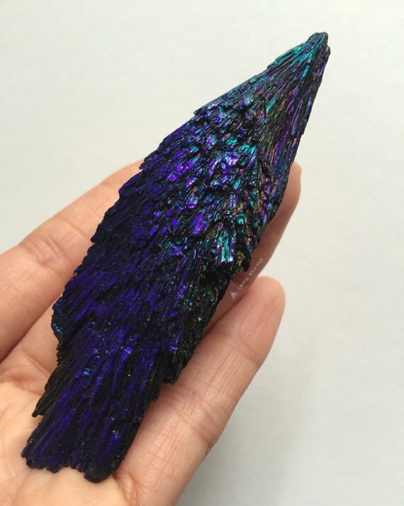 Purple Indigo Titanium Dichroic Black Kyanite Rainbow Aura