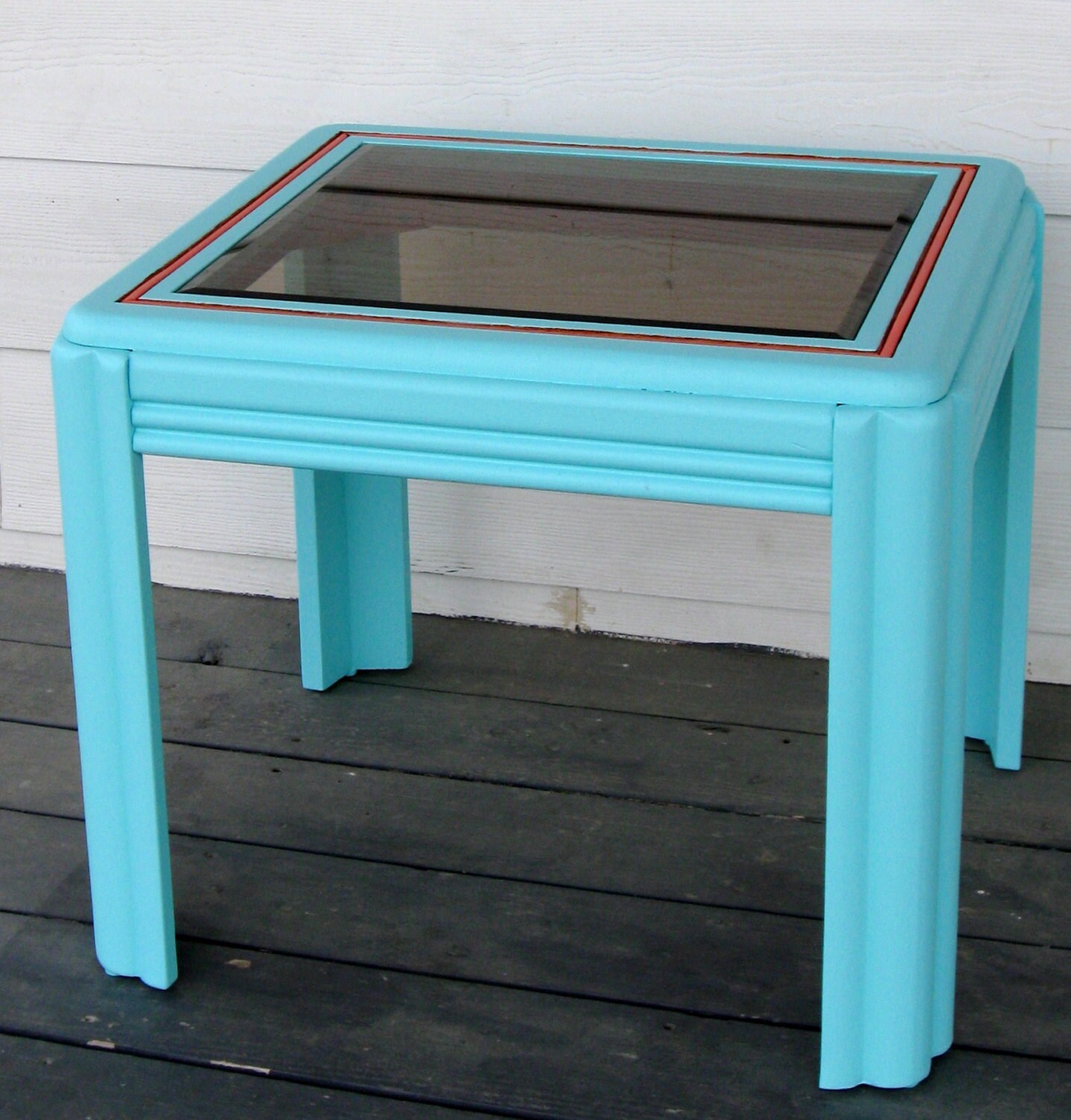 1980s vintage glass top table, chalk painted table, retro colors ...