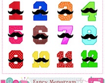 Mustacher Numbers applique,1~12,Birthday Numbers,Mustacher Design ...