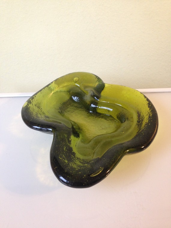 Mid Century Modern Green Abstract Freeform Blenko Bowl 9