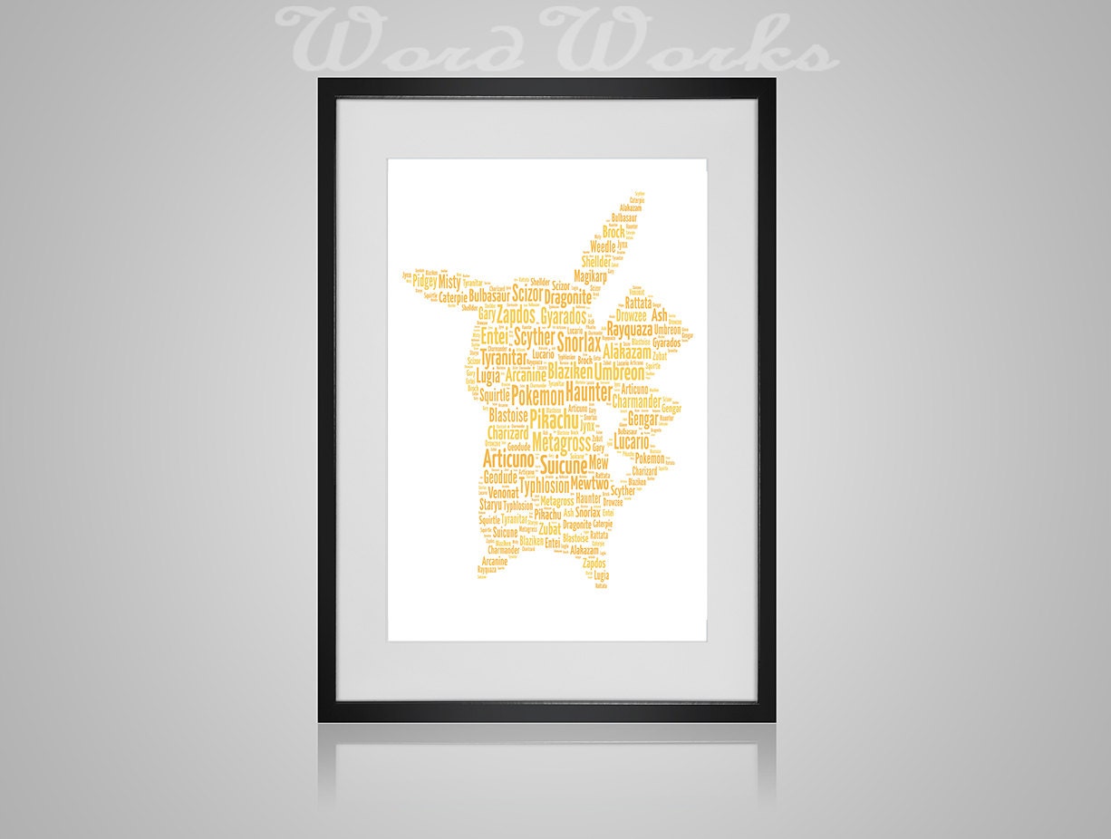 Pokemon Pikachu Word Art by WordArtbyWordWorks on Etsy