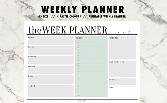 Weekly Planner Printable A3 size week schedule by WildnMild