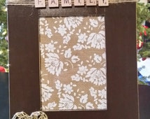 FAMILY Picture Frame; 4x6; Brown and Tan; Heart; String Art; Family Photo