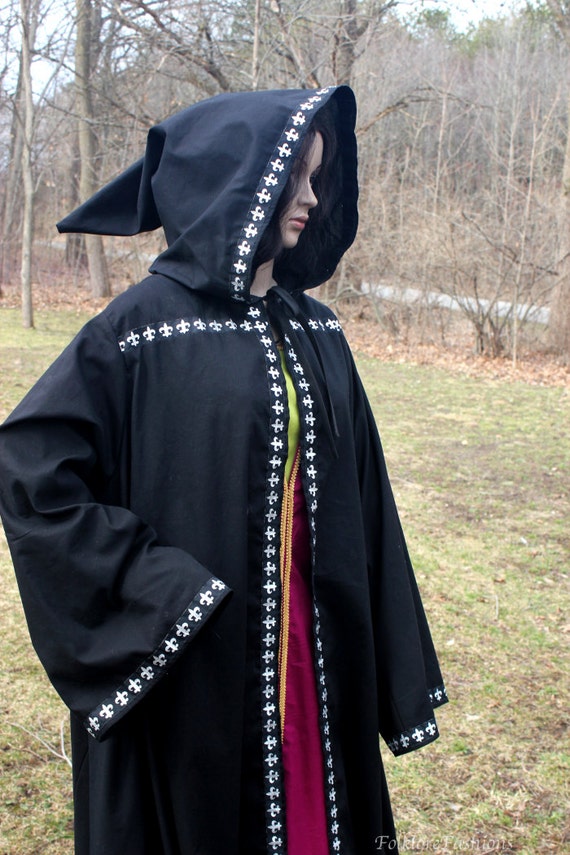 Black Hooded Robe Celtic Druid Robe SCA LARP by FolkloreFashions