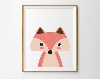 Cute fox print Fox wall art Animals print Safari wall
