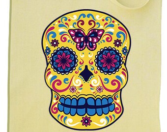 Items similar to Sugar Skull Bird Canvas Shopping Tote Bag on Etsy