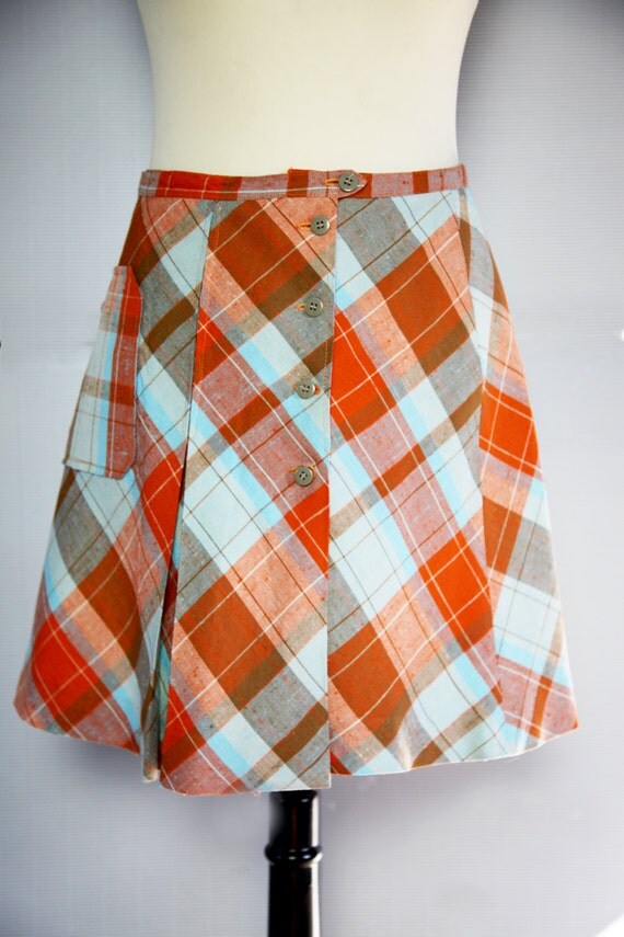 Orange and blue checkered skirt by GoldiieBoutique on Etsy