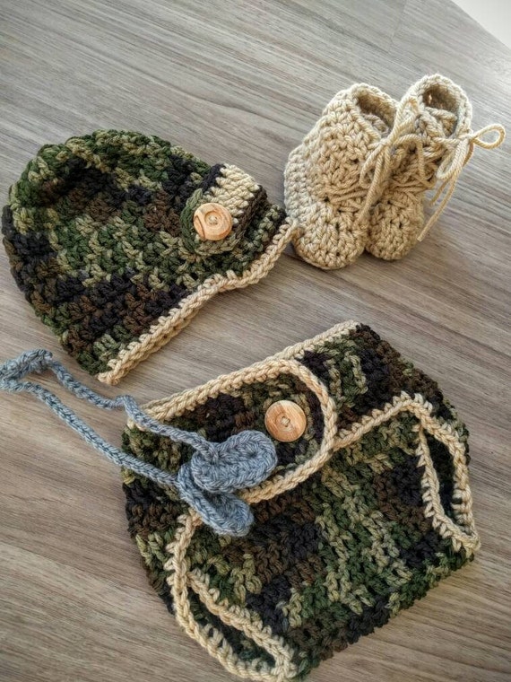 Army Newborn Crochet Outfit Military Photo Prop by georgeshandmade