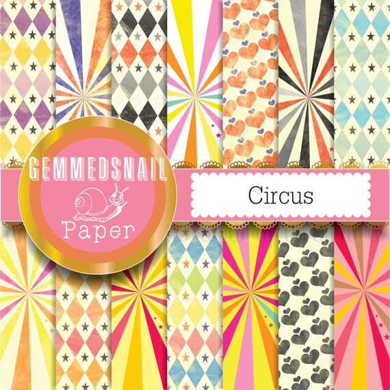 Circus digital paper diamonds hearts stars and stripes