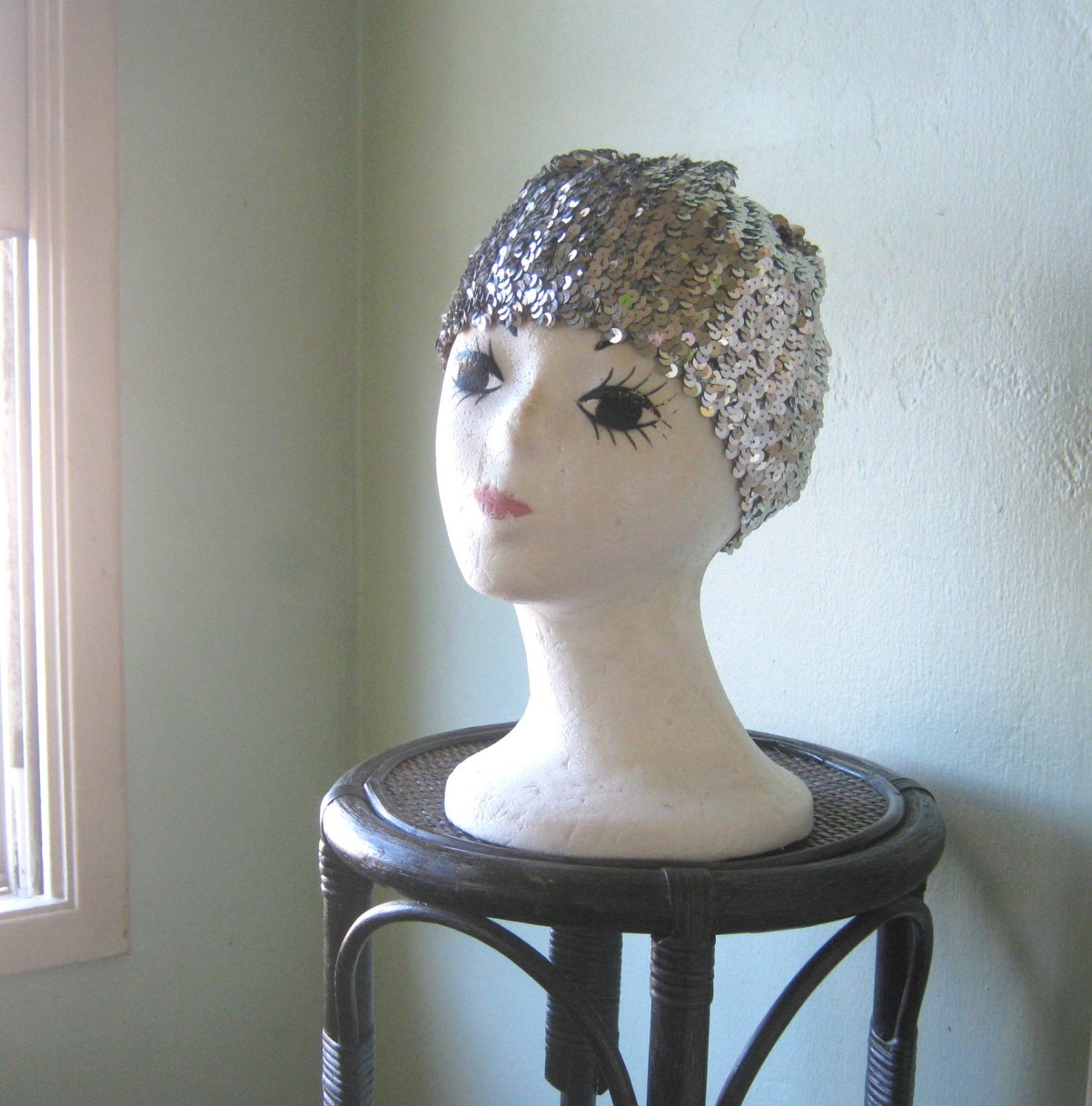 Retro Silver Sequin Beret – ’80s Vintage Sequin Beanie Tam Cap – Silver ...