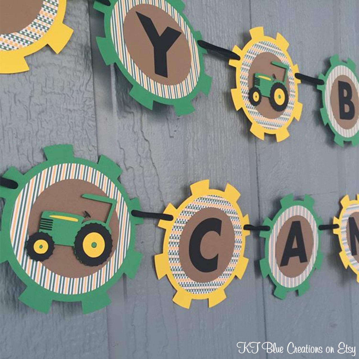 Tractor Birthday Banner Personalized Green Yellow Kraft