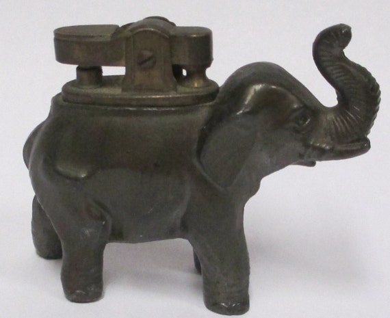 Vintage Metal Elephant Cigarette Lighter Tiny Metallic and