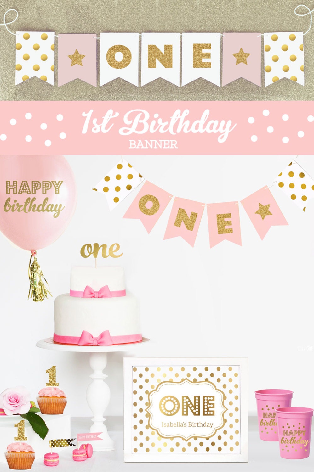 First Birthday Photo Banner 1st Birthday Picture Banner