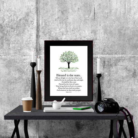Christian wall art. Blessed is the man. Psalm 1:1-3 Instant