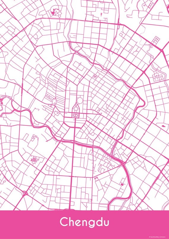 Chengdu Map Roads Chengdu Print City Map Art of Chengdu