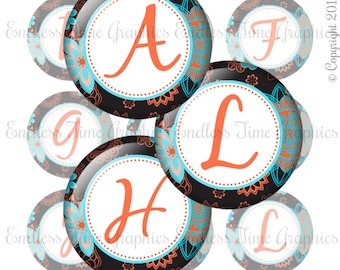 Floral alphabet bottle cap images 1 inch circle digital