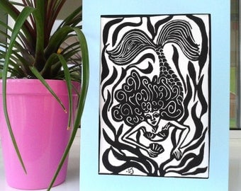 Mermaid linocut | Etsy