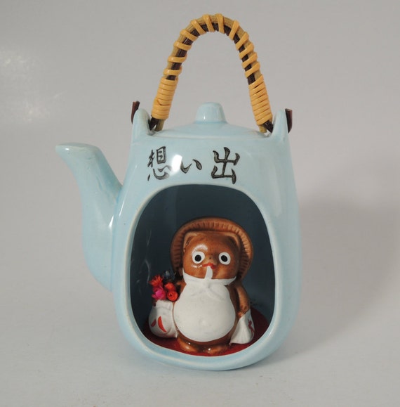 japanese vintage Tanuki raccoon dog in the tea pot ceramic