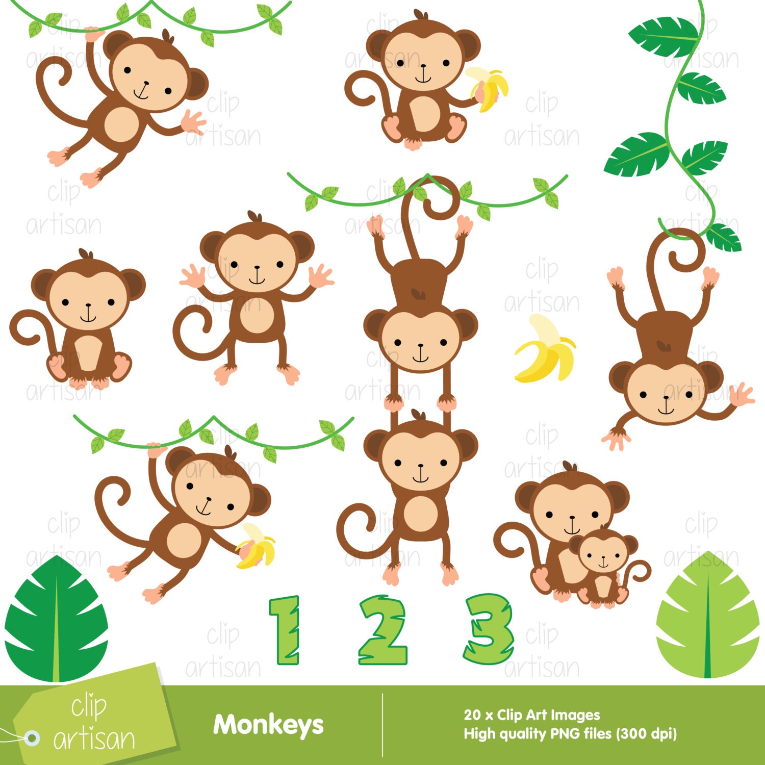 Monkey Clipart / Monkeys Clipart / Baby Monkey Clipart