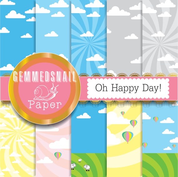 Clouds digital paper 'Oh Happy Day' Summer
