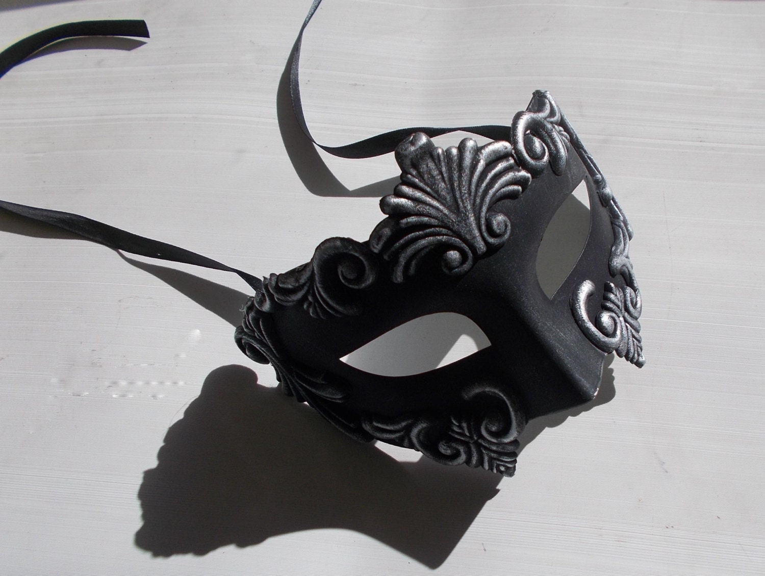 half face goth style mask, handmade and handpainted black and grey ...