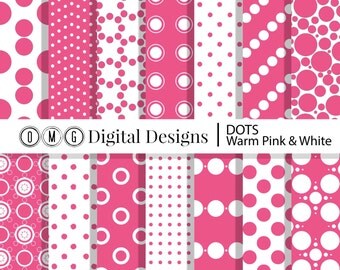Pink Polka Dot Digital Paper Black and Pink scrapbook