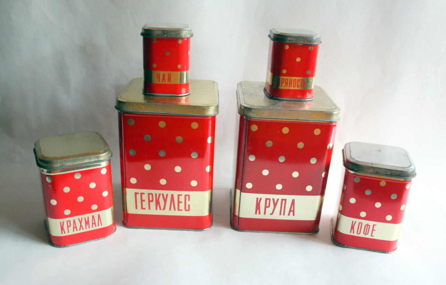 Set of 6 Vintage Metal Boxes, Oatmeal, Grits, Starch, Coffee, Tea ...