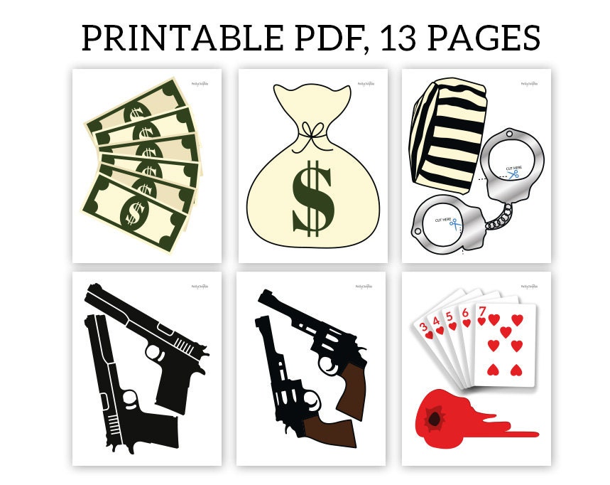 Gangster party photo booth props printable PDF. Prohibition