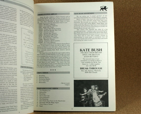 Kate Bush Break-Through Canadian Fan Club Magazine by N2THEATTIC