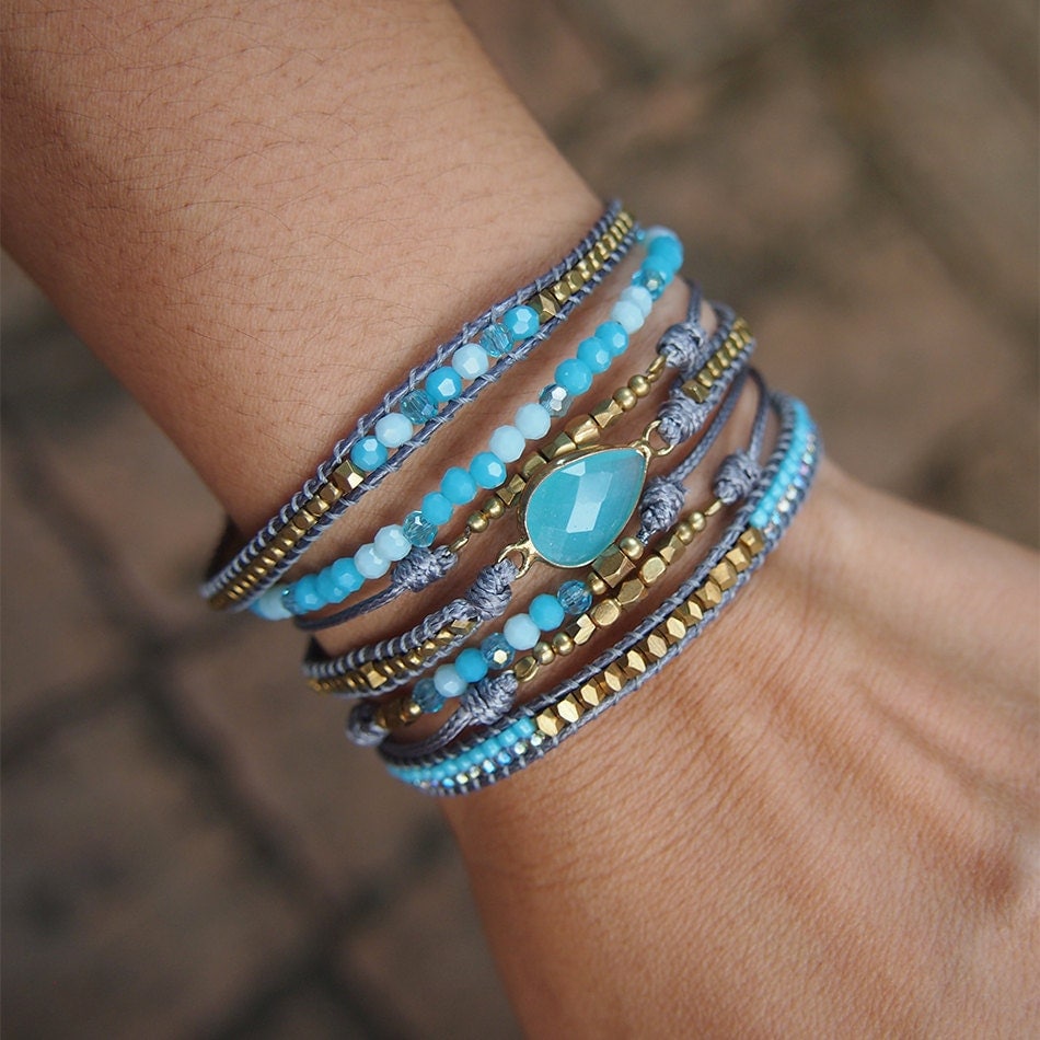 Blue Mix Layer Bracelet Boho Bracelet Beaded Bracelet