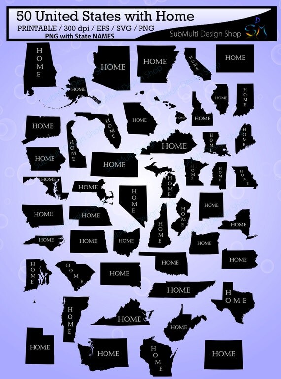 50 united states map with home /Us map silhouette / SVG / EPS