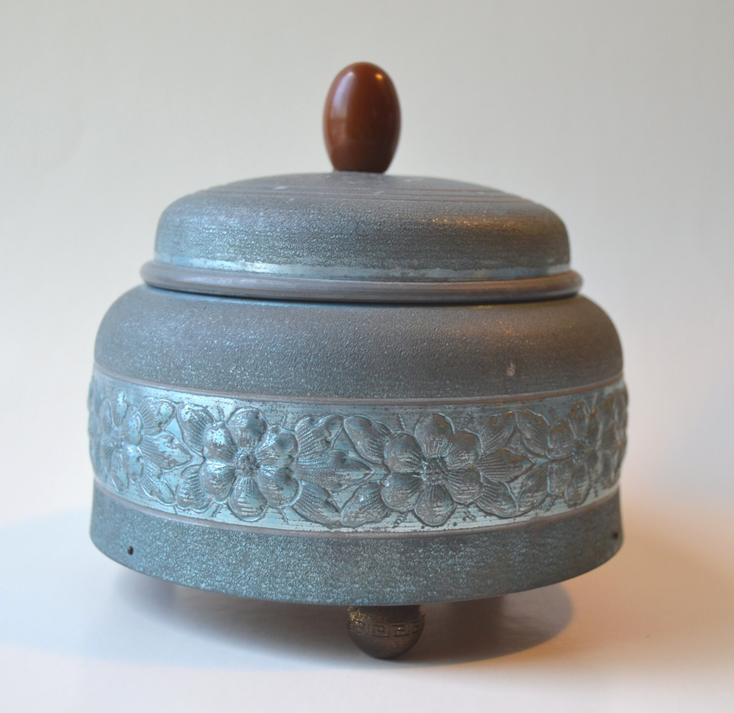 Vintage Aluminum Musical Powder Box Music Box Plays Melody