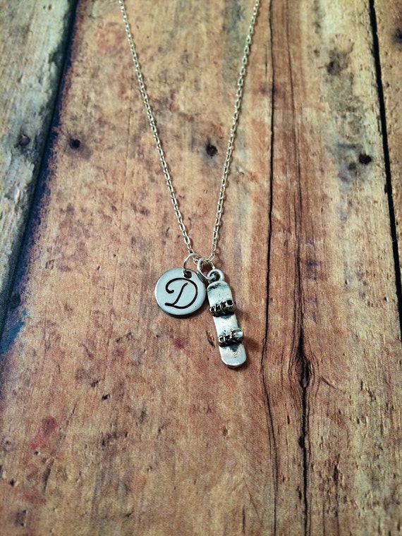 Snowboard initial necklace snowboard jewelry gift by kimsjewelry