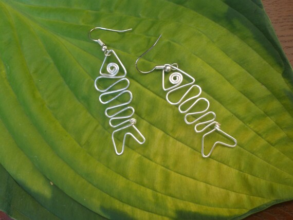 Wire wrapped fish earrings fish dangles silver fish