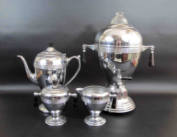 Vintage Keystone Coffee and Tea Set. Chrome with Bakelite