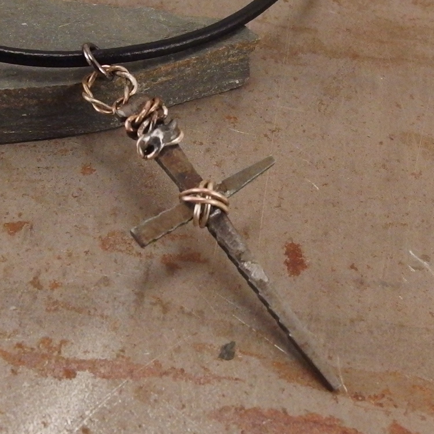 Grooved Vintage Rusty Nails Christian Cross Handmade by Trijoux