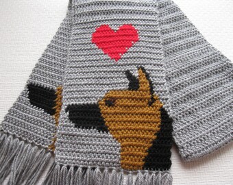Corgi Scarf. Gray knit and crochet scarf with Welsh by hooknsaw