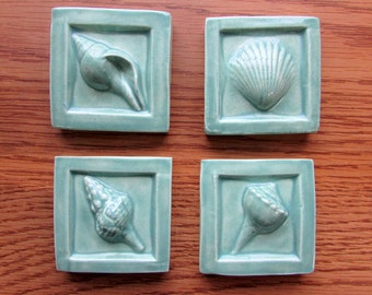 Ceramic Bird and Vine Tiles -- set of 7 Handmade Relief Tiles ...