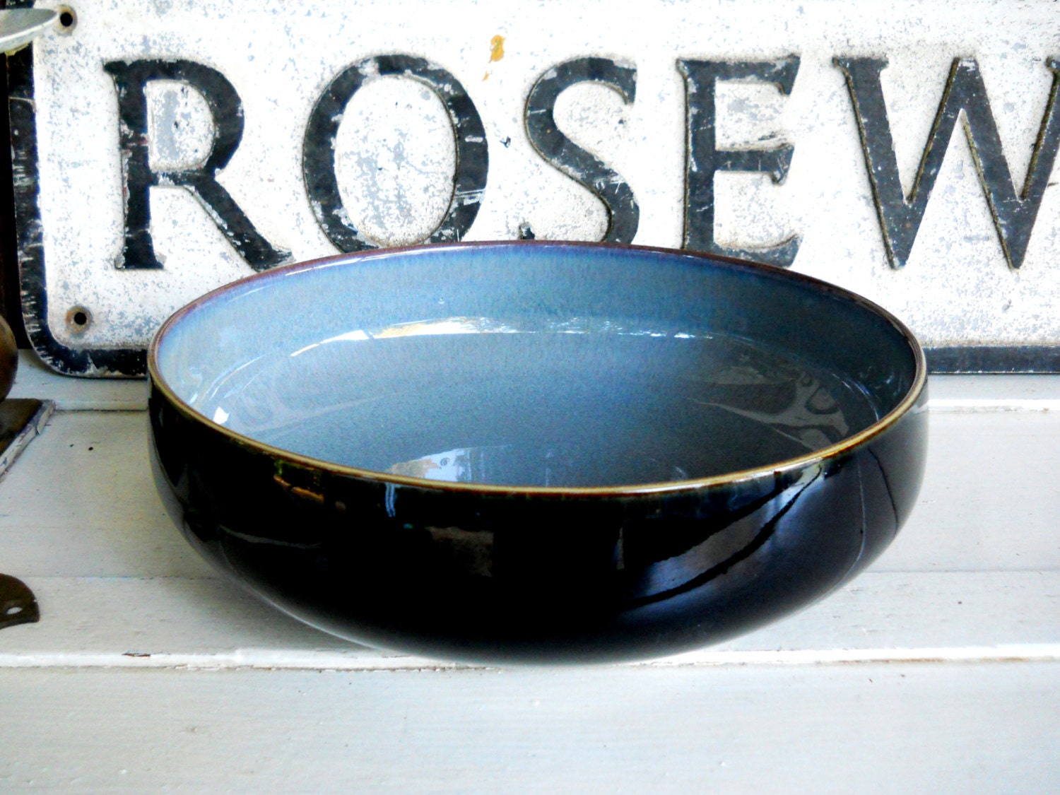 Vintage 1990 English DENBY Black Bistro Pottery Serving Pasta Bowl ...