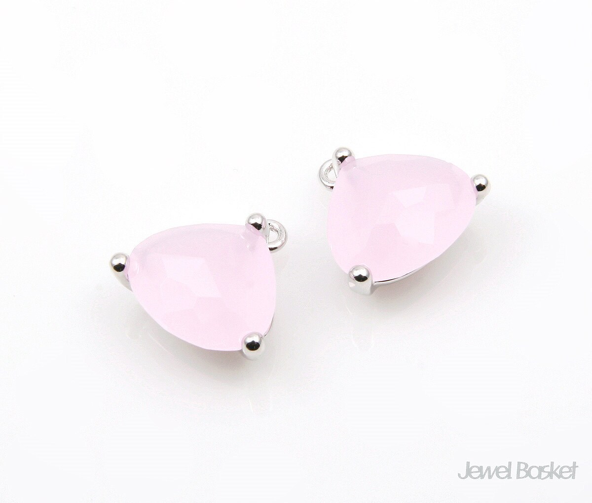 Ice Pink Triangle Glass Pendant in Rhodium 2pcs of Ice Pink
