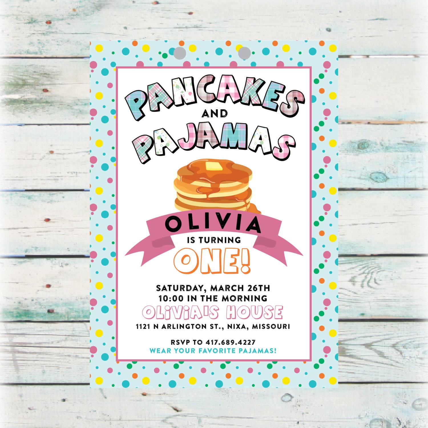 Printable Pancakes And Pajamas Birthday Invitation Digital